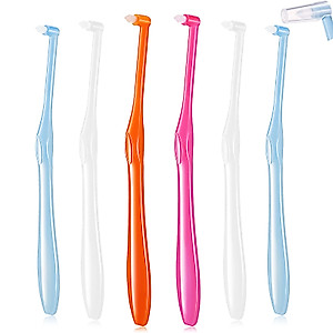 Patelai 6 Pieces End Tuft Toothbrush Soft Interdental Brushes Tooth Stain Remover Trim Toothbrush Single Brush for Implants Teeth Detail Cleaning Supplies(Bright Colors)