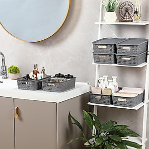 [ 12 Pack ] Plastic Storage Baskets With Lids, Small Pantry Organization, Stackable Storage Bins, Household Organizers for Cabinets, Countertop, Drawers, Under Sink or On Shelves,Gray