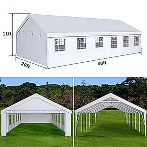 YITAHOME 20' x 40' Heavy Duty Gazebo with Reinforced Triangular Column Outdoor Party Wedding Tent Canopy Carport Shelter with Removable Sidewall Windows