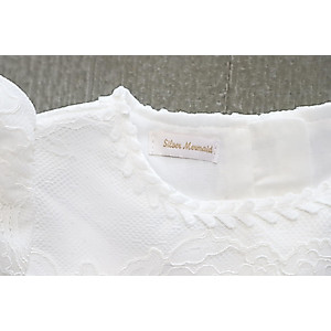Silver Mermaid Baby Girls Baptism Christening Dress Lace Short Sleeve Wedding Dresses Gown & Bonnet (6M,Ivory White)