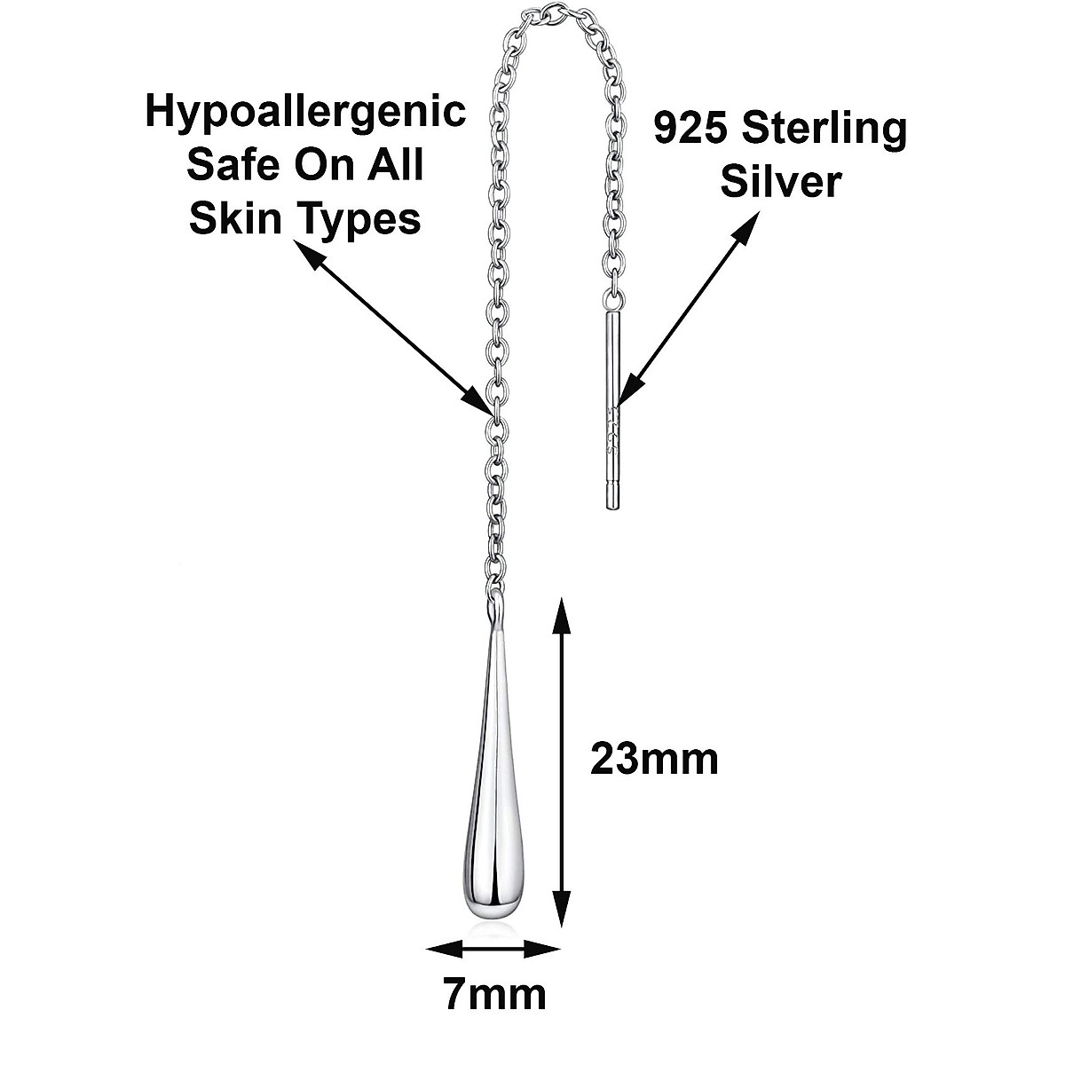 Savlano 925 Sterling Silver White Yellow & Rose Color Threader Dangle Drop Cross Line Ear Teardrop Long Chain Women's Earrings (White)