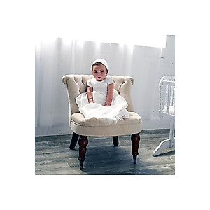 Carriage Boutique Baby Girls Scallop Dress Christening Baptism Gown with Matching Bonnet White