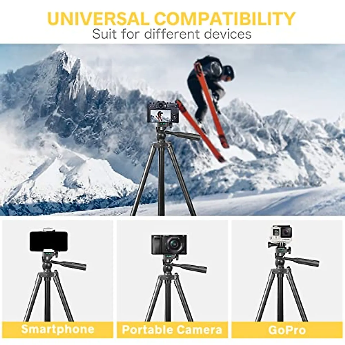 Torjim Phone Tripod, 50-inch Extendable and Lightweight Aluminum Tripod Stand with Phone Clip, Portable Travel Tripod for Photography, Video Recording, Vlogging, and More