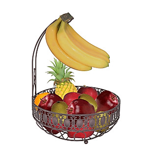 ROSYLINE Fruit basket Bowl, with Banana Hanger Suitable for kitchen, dining table decoration and storage (brown)