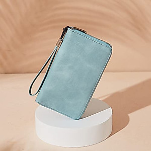 BOSTANTEN Leather Wallet for Women RFID Blocking Zip Around Credit Cards Holder Phone Clutch Blue