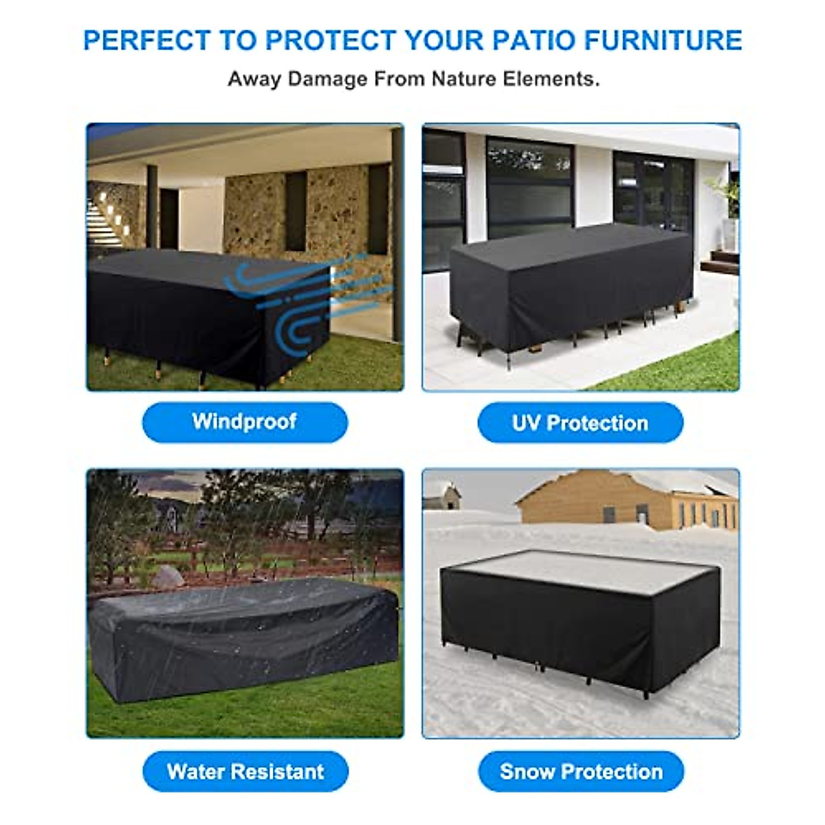 SOUKAHU Patio Furniture Set Cover Outdoor Sectional Sofa Set Covers, Outside Table Cover Waterproof Rectangle, Waterproof Patio Table and Chair Cover 83.5× 52× 29Inch