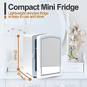 COYCYQI Mini Fridge for Skin Care, 4 Liter Portable Small Fridge with Mirror, Hot or Cold Personal Beauty Refrigerator for Bedroom, Office, Car, Makeup (White)