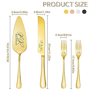 Zhamate Personalized Cake Knife and Server Set, Cake Cutting Set for Wedding, Custom Stainless Steel Personalized Cake Cutter for Wedding, Anniversary, Birthday Gift(Gold)