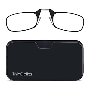 ThinOptics unisex-adult Reading Glasses + Black Universal Pod Case | Black Frames, 2.00 Strength Readers Black Frames / Black Case, 44 mm