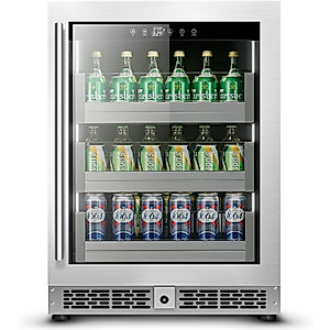 Vesgolden 24" Beverage Refrigerator Cooler - 154 Can Capacity - Stainless Steel With Built In Mini Fridge and Glass Door. Cool your Soda, Beer, and Beverages to 37F