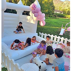 White Bounce House with Ball Pool 10x8x8FT Commercial Grade ASTM Certified 100% PVC White Bouncy Castle for Memorable Birthday Parties & Event (White, 10x8x8FT)