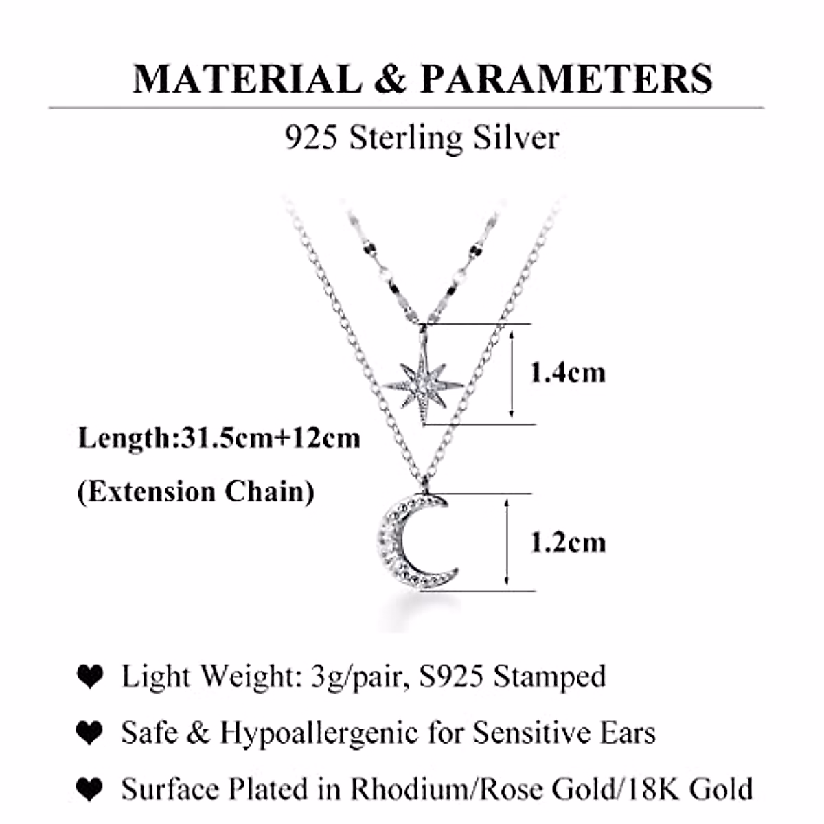 SLUYNZ 925 Sterling Silver Layered Necklace Chain Star Moon Choker Necklace for Women Teen Girls Layering Chain Choker (A-Silver)