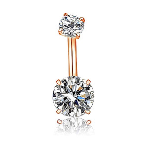 HQLA 14G Surgical Steel Belly Button Rings Round Cubic Zirconia Navel Barbell Studs Sexy Body Piercing (1 PC Clear (Rose Gold))