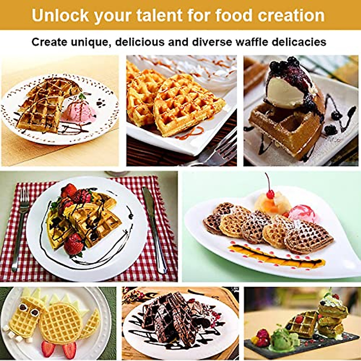 Waffle Maker, Commercial Stainless Steel Waffle Maker, Double Sided Heating, Non-Stick Plate/Easy To Clean, Adjustable Temperature (50~250°C), For Restaurant, Bakery,A