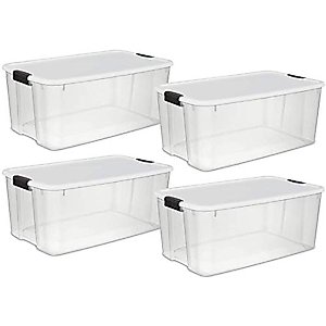 Sterilite Storage System Solution with 116 Quart Clear Stackable Storage Box Organization Containers with White Latching Lid, 8 Pack