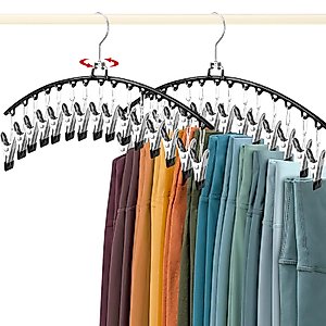 2 Pack Leggings Organizer for Closet Hanging, Pants Hangers with 15 Clips Holds 30 Shorts//Jeans/Skirts/Hats, Space Saving Racks Hanging Closet Organizers and Storage