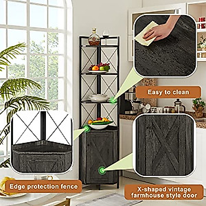 IRCPEN 5-Tier Standing Corner Shelf,70.5" Tall Ladder Corner Storage Cabinet with Doors,Rustic Display Rack Multipurpose Bookshelf Bookcase,Plant Stand for Living Room, Bedroom (12.6x18.9x70.47inches)