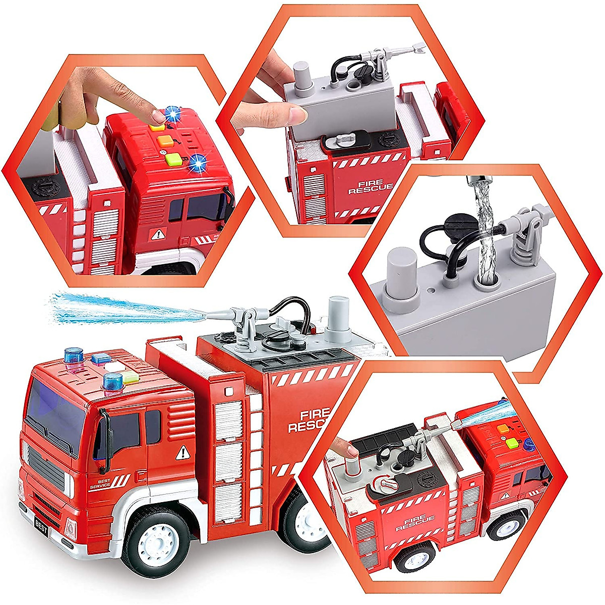 JOYIN 13Pcs Ambulance Toys, City Emergency Truck Toy Set with Fire Truck, Ambulance, Helicopter, Action Figures, Friction Powered Vehicles with Light and Sound, Boys Girls Gifts for 1-8 Years
