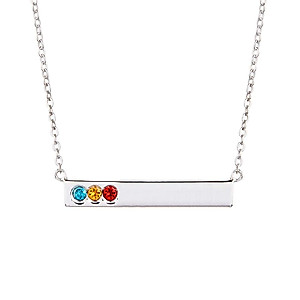 EVE'S ADDICTION Women's Custom 3 Stone Simulated Birthstone Name Bar Necklace (16" with 2" extender) Personalized Mother's Necklace Gift for Mom Grandma - Gifts for Mom