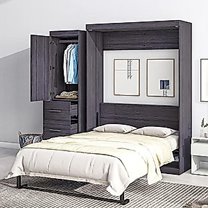 CABSETT Full Size Murphy Bed, Storage Platform Bed with Wardrobe and 3 Drawers, Can be Folded into a Cabinet, Multifunctional Design, for Small Spaces Place, Gray