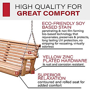Amish Casual Heavy Duty 800 Lb Roll Back Treated Porch Swing with Hanging Chains (5 Foot, Cedar Stain)