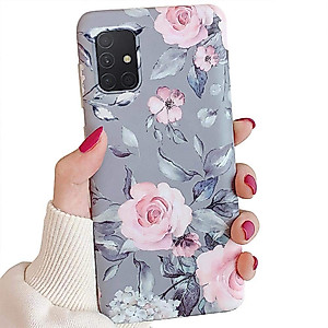 YeLoveHaw for Samsung Galaxy A51 Phone Case for Women Girls,Soft Slim Fit Full-Around Protective Cute Case with Floral Purple Gray Leaves Pattern for Samsung GalaxyA51 (NOT Fit A51 5G)(Pink Flowers)