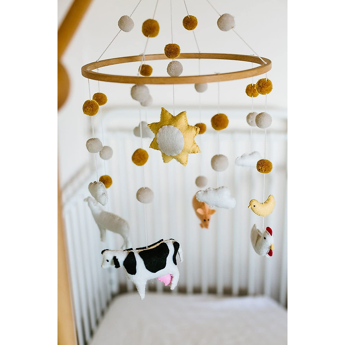 Sorrel + Fern Baby Crib Mobile - Nursery Decoration and Baby Shower Gift for Boys & Girls, Farm Animals