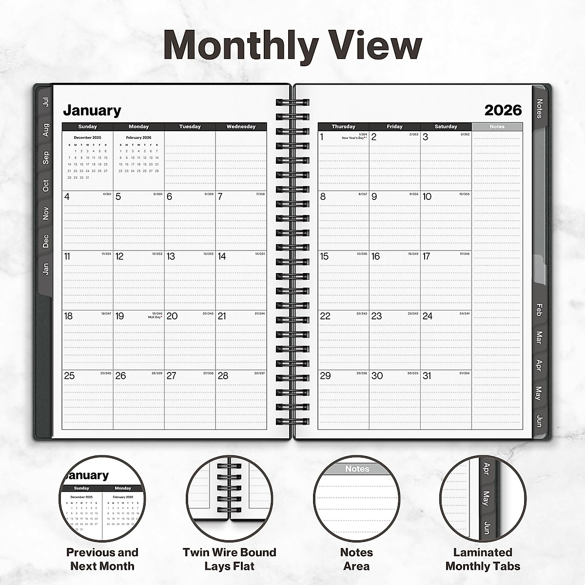 Dunwell 2023 Planner Weekly Monthly (6x8.25"), Small 2023 Planner Book, Agenda 8 x 6, Calendar Yearly Planner, Monthly Tabs, Bookmark, Notes, Inner Pocket, Stickers
