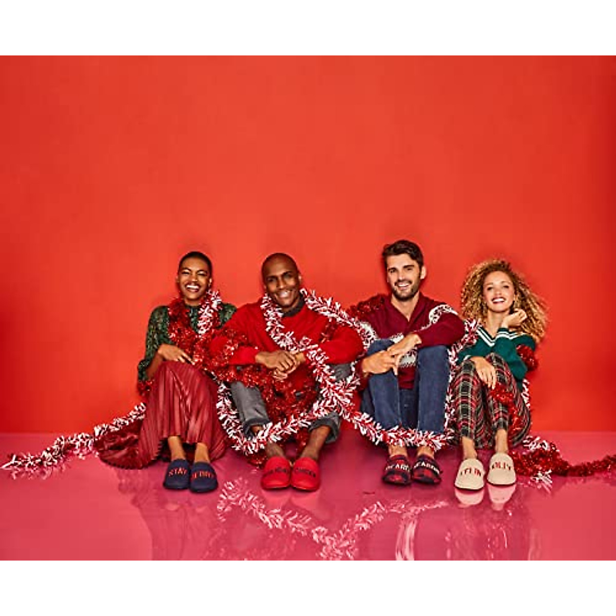 Dearfoams Men's Funny Ugly Christmas Sweater Holiday Scuff Slipper, Feelin Jolly, X-Large