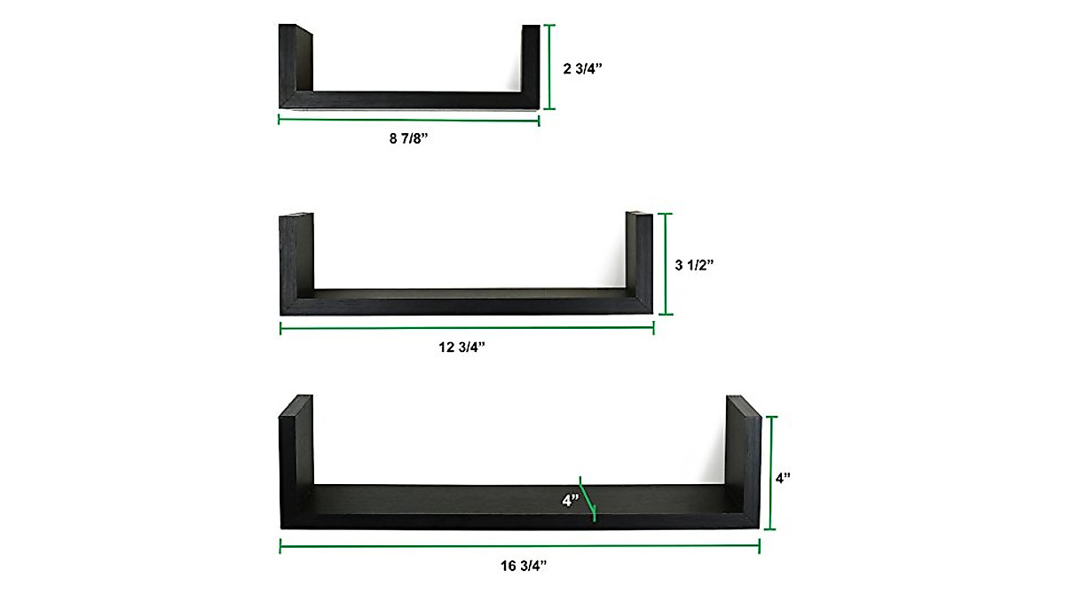 Greenco 3-Piece Floating U Shelves in Espresso | Stylish Space Saving Decor