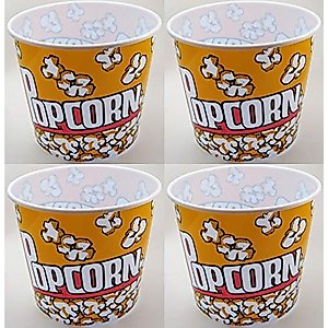 Popcorn Serving Tub 7.5" X 7.5"- Set of 4 Plastic Bowls