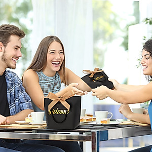 30 Pieces Welcome Bags Wedding Gift Bags Hotel Guest Wedding Treat Candy Boxes with Bow Ribbon Handle Party Favors Bags for Birthday Baby Shower Business Celebration Present (Black)