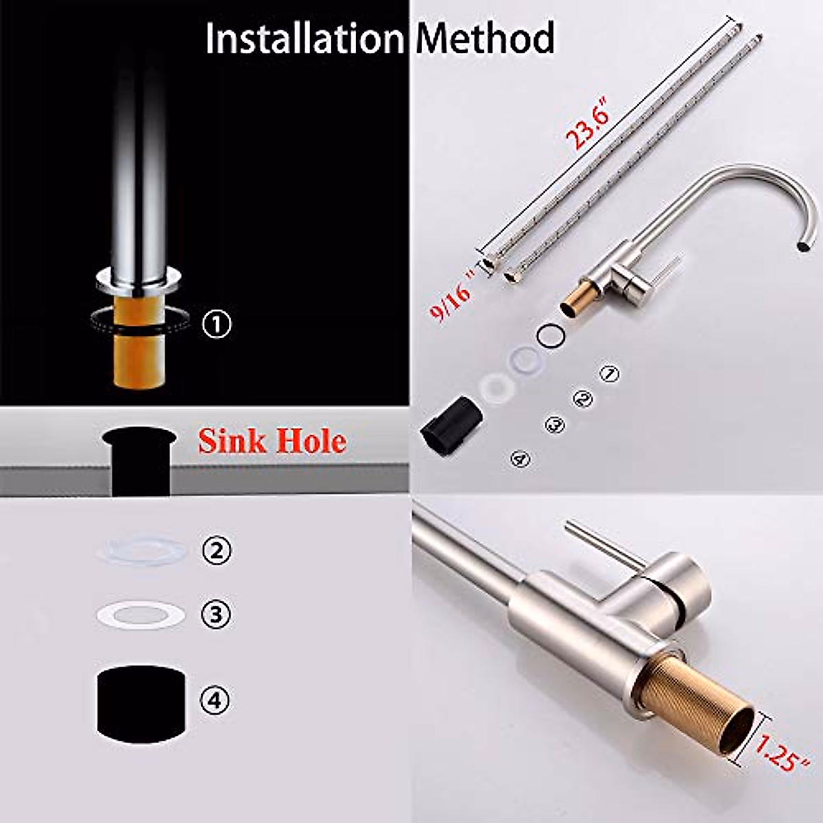 High Arch Kitchen Faucet Brushed Nickel,360 Degree Swivel Spout Kitchen Sink Faucet Hot and Cold Water Mixer, Modern Lead-Free Commercial Bar Sink Faucet fit for 1 Hole Single Handle Faucet Anti-Rust