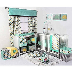 Bacati Elephants Unisex Activity Gym with Mat, Mint/Yellow/Grey