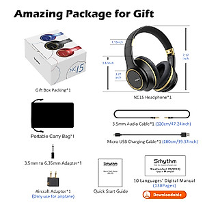 Srhythm NC15 Noise Cancelling Headphones Bluetooth Over-Ear Headset with Mic for Teens, Adults Online Class/Home Office/TV/PC/Phone