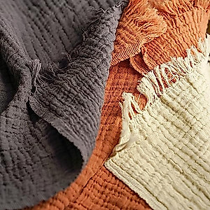 Peshtemania Premium Gauze Muslin Dark Grey Blue Throw Blankets for Adults 4-Layers Tassel Farmhouse 100% Cotton Summer Throw Blanket for Bed Couch Sofa, Ultra Soft & Lightweight |40"x70"|