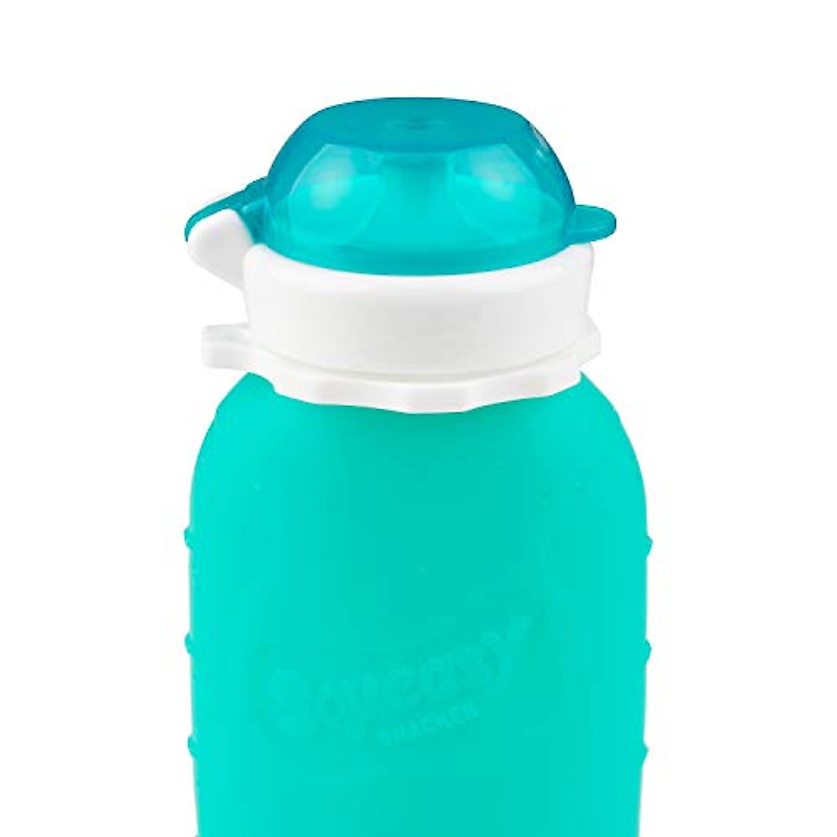 Aqua 6 oz Squeasy Snacker Spill Proof Silicone Reusable Food Pouch - for Both Soft Foods and Liquids - Water, Apple Sauce, Yogurt, Smoothies, Baby Food - Dishwasher Safe