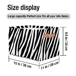 Storage Baskets Bin, Animal Zebra Skin Printed Collapsible Canvas Fabric Storage Bin Decorative Baskets Toy Organizer Rectangle Storage Boxes with Handles for Home Shelves Nursery,1Pack