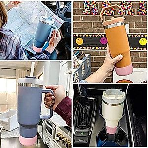 AIERSA 2Pcs Silicone Boot Sleeve for Stanley Quencher 40 oz 30 oz Tumbler with Handle & for IceFlow 20oz 30oz, Protective Water Bottle Cup Bottom Bumper Cover for Stanley Tumbler Accessories, Pink