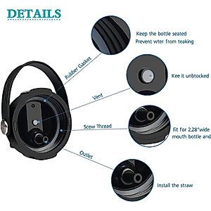 Straw Lids for HydroFlask Wide Mouth(2.28 in) 12 16 18 20 32 40 Ounce, Flex Straw Lid for Hydro Flask, Wide Mouth Water Bottle Accessories with Straw and Brush (Black+Black)