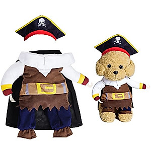 3 Pack Pet Pirate Costume Set Pirate Skull Cap Hat + Pirate Dog Cloak + Pirate Cosplay Jumpsuit for Cat Puppy Halloween Dress Up Costume Photo Props Accessories (Medium)
