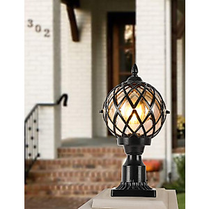 N / A EREBJENH Designer Outdoor Post Light Fixture with 3-Inch Pier Mount IP65 Waterproof E26 Bulb Base Clear Glass Shade Exterior Post Lighting,1-Light House Exterior Pillar Pole Lantern,Black