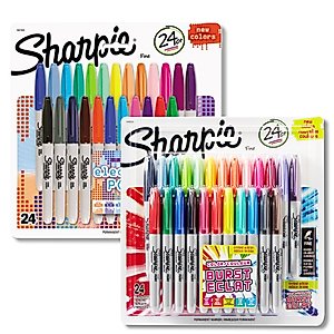 Sharpie Color Burst Permanent Markers, Fine Point, Assorted Colors, 24-Count, With a Pack of 24 Sharpie Electro Pop Permanent Markers, Fine Point