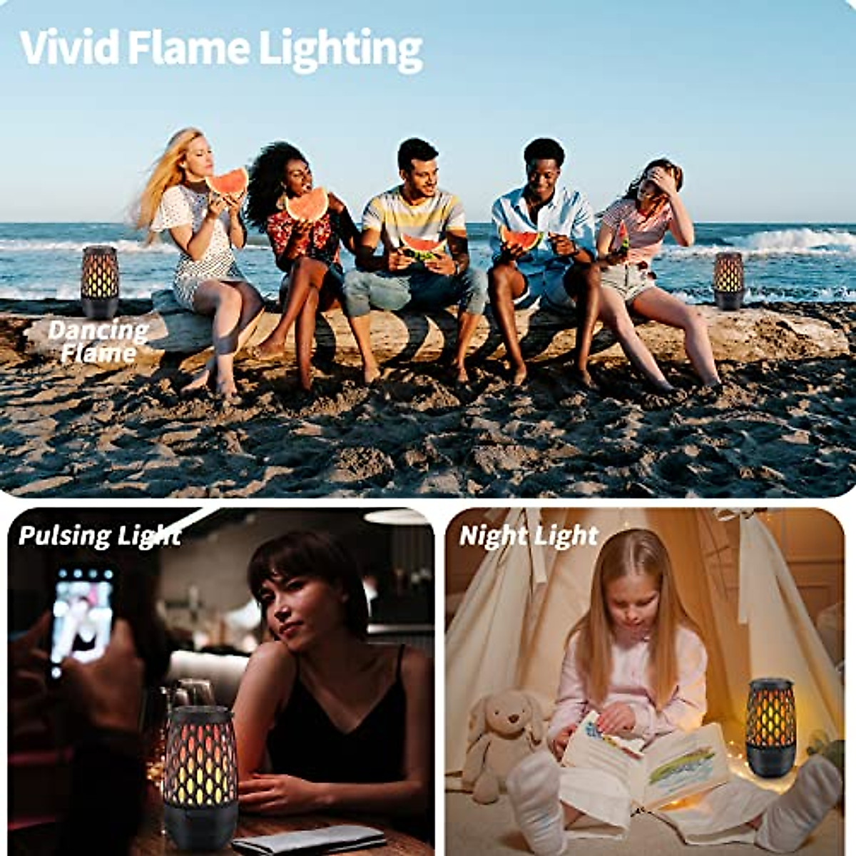 Vanten 2 Packs 10W Outdoor Bluetooth Speakers, Bluetooth 5.3 Led Flame Speaker, Sync up to 100 Wireless Portable Speaker with Stake and Hook, IPX6 Waterproof Bluetooth Speakers for Home Patio Party