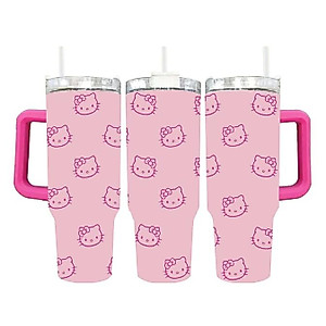 Generic Insulated 40oz Tumbler with Handle and Straw Lid, Insulated Cup Reusable Stainless Steel Water Bottle Cup for Hot or Cold Beverages Pink Kitty (Pink) …