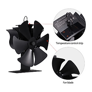 Ahageek Fire Fans for Stove, 6-Blades Stove Fan Silent Operation with Stove Thermometer for Wood/Log Burners/Fireplace Fan/Eco Friendly & Increased Efficient for Large Room