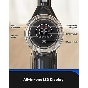 Proscenic P12 Cordless Vacuum Cleaner, Vertect Light, Anti-Tangle Brush, Stick Vacuum with Touch Display, 33Kpa/120AW Cordless Vacuum, Max 60mins Runtime, Deep Clean for Pet Hair, Hard Floor & Carpets