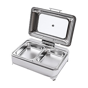 Electric Food Warmers 9L/ 9.5QT Stainless Steel Buffet Server and Warming Tray, 2 Chafing Dishes Tray Chafing Dish Buffet Set with Adjustable Temperature for Parties, Entertaining