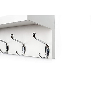 ZGZD White Wall Mounted Coat Rack with Shelf Entryway Hanging Shelves with 4 Double Hooks, Set of 2