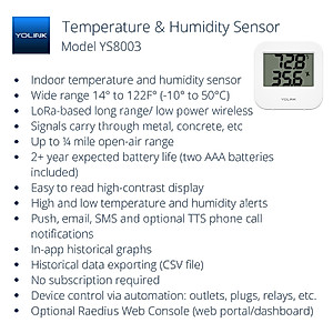Smart Wireless Temperature Sensor/Humidity Sensor Wide Range (-22 to 158 Degrees) for Freezer Fridge Monitoring Pet Cage/Tank Monitoring, Smartphone Alerts, Compatible with Alexa IFTTT - Hub Included